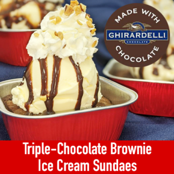 Brownie Ice Cream Sundaes - Ghirardelli Triple-Chocolate Brownie Sundae!